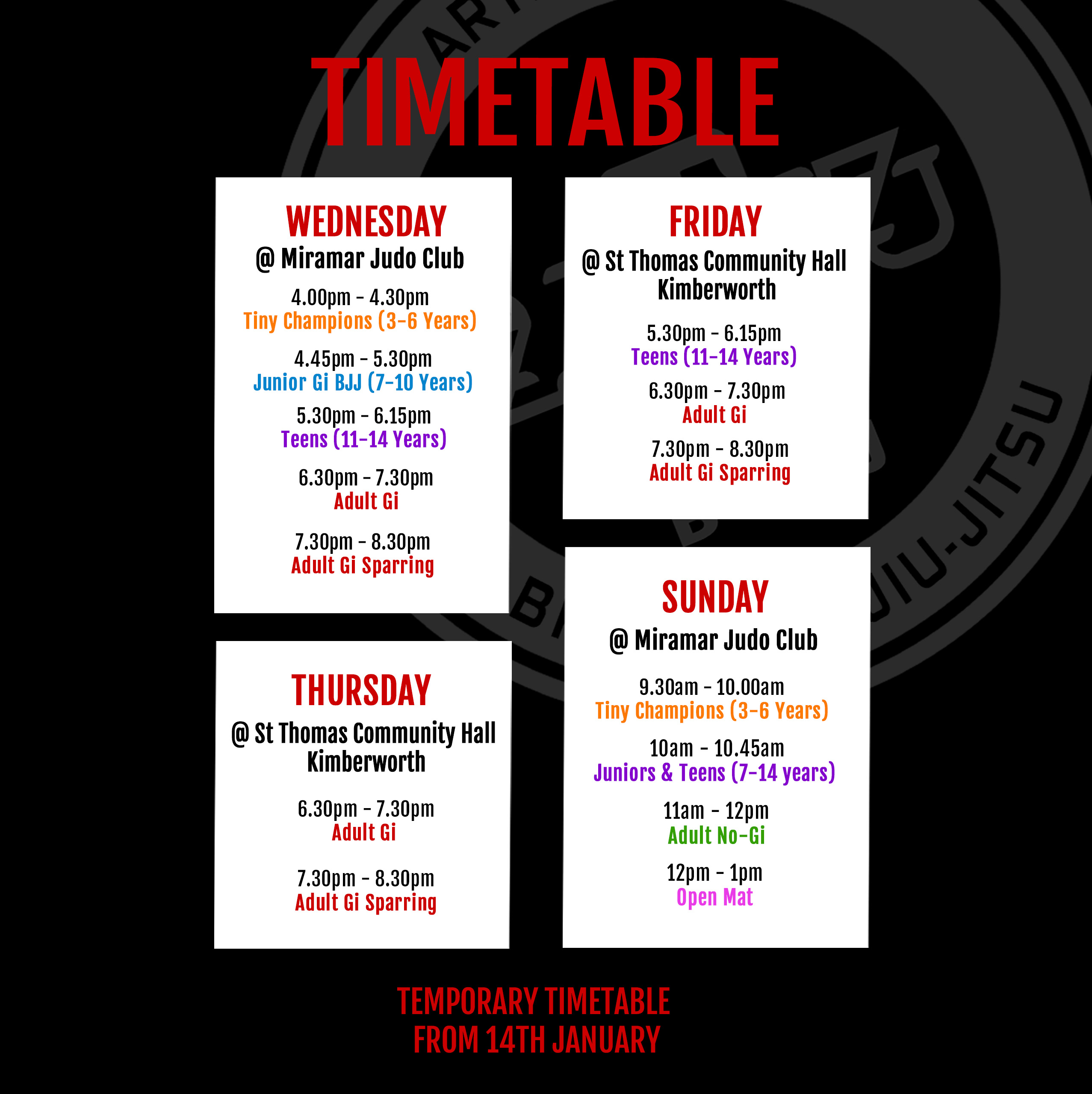 Timetable – Artez BJJ